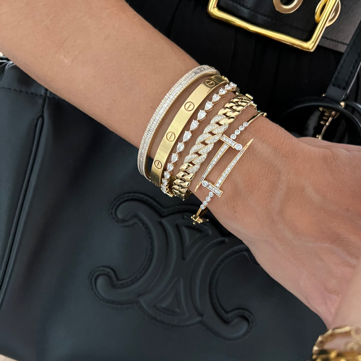 14KT Gold Diamond Alma Link Bangle Bracelet – DilaraSaatci