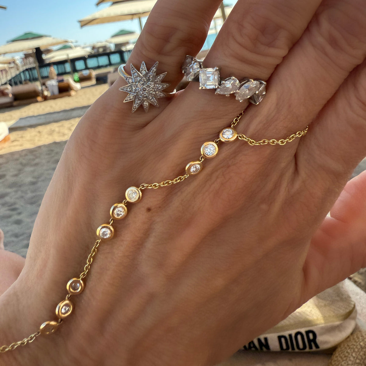 14KT Gold Bezel Cut Diamond Luxe Finger Bracelet Hand Chain – DilaraSaatci