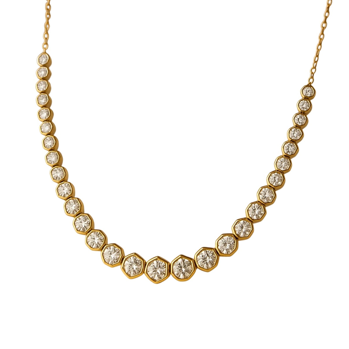 14KT Gold Hexagon Bezel Set Diamond Tennis Necklace – DilaraSaatci